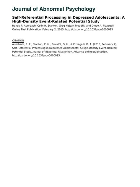 Pdf Self Referential Processing In Depressed Adolescents A High