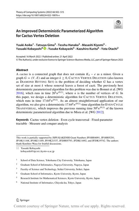 An Improved Deterministic Parameterized Algorithm For Cactus Vertex Deletion Request Pdf