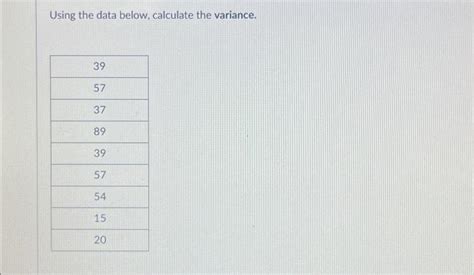 Solved Using The Data Below Calculate The Variance 39 57