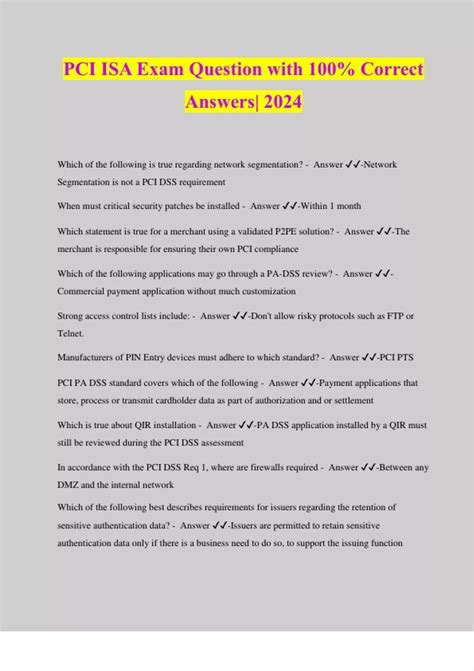 PCI ISA Exam Question With Correct Answers PCI DSS Stuvia US