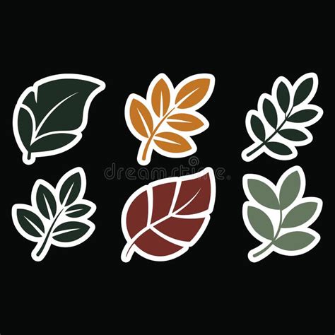 Stylized Vector Leaf Stickers Icons Set On Black Background Stock Vector Illustration Of