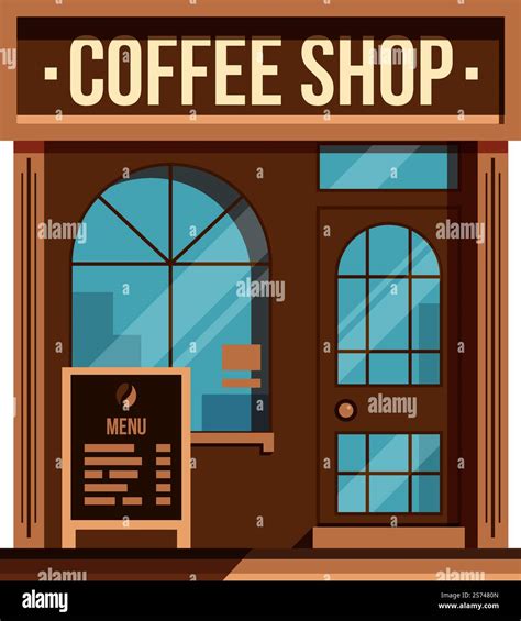 Coffee Shop Cartoon Cafe Facade Small Street Store Isolated On White Background Coffee Shop