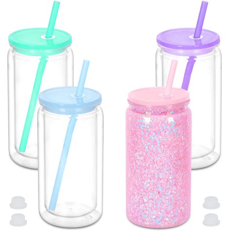 16 Oz Plastic Snow Globe Tumbler 4 Pack Double Wall