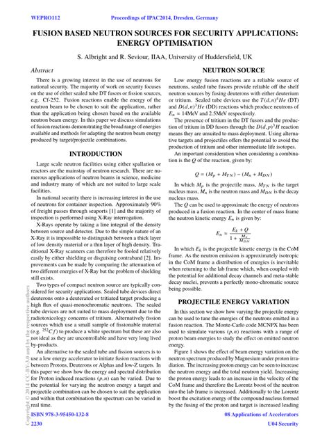 Pdf Fusion Based Neutron Sources For Security Applications Energy Optimisation