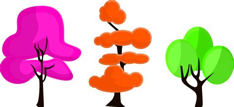 Colorful Tree Line Set Illustration With Bright And Vivid Color PNG