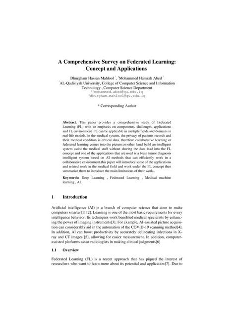 A Comprehensive Survey On Federated Learning Concept And Applications Deepai