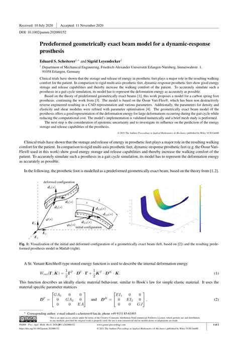 Pdf Predeformed Geometrically Exact Beam Model For A Dynamic‐response Prosthesis