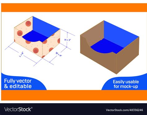 Cardboard Folding Tray Box Dieline Template Vector Image