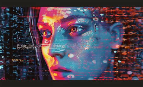 Abstract Digital Glitch Art With Pixelated Female Face And Code Streams