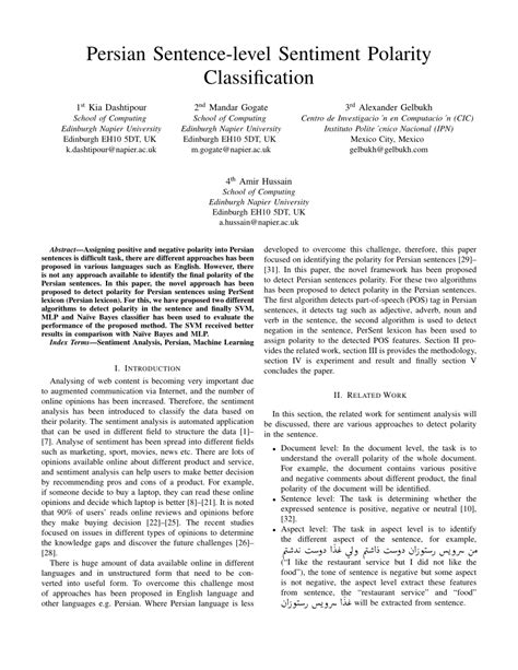 Pdf Persian Sentence Level Sentiment Polarity Classification