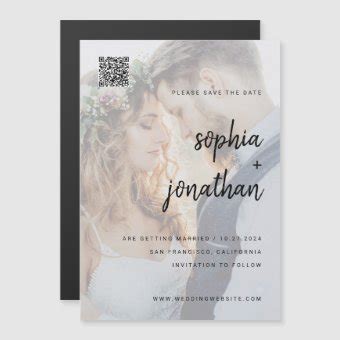 Modern Minimalist Photo QR Code Save The Date Magnetic Invitation Zazzle