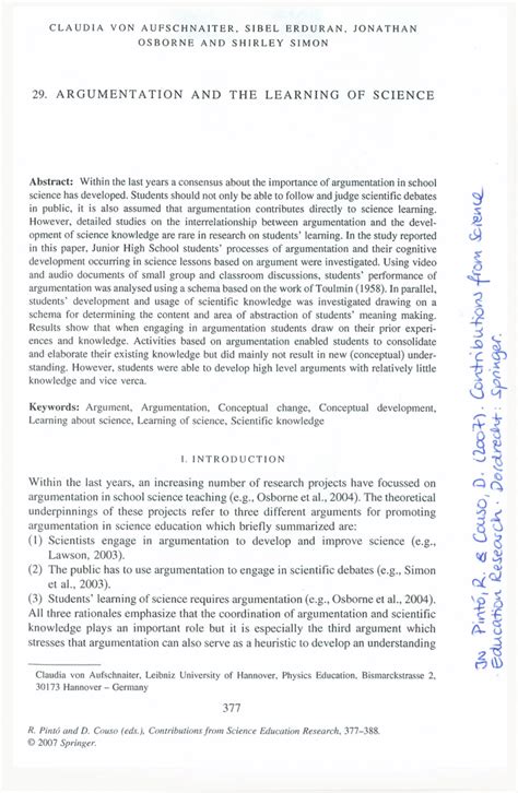 Pdf Argumentation And The Learning Of Science
