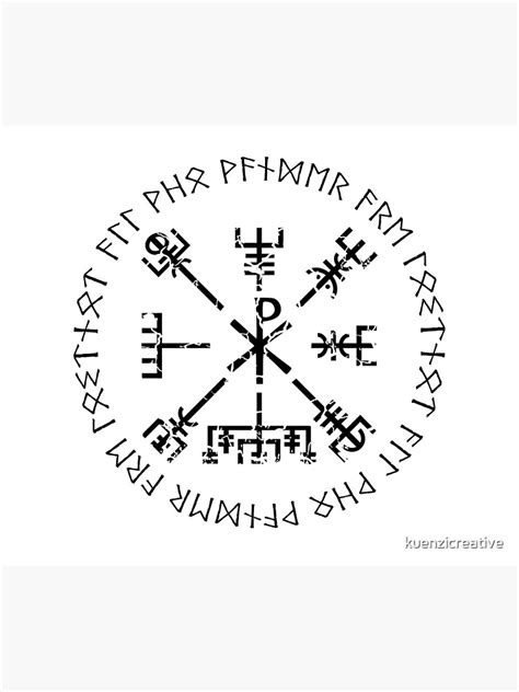 Vegvisir Viking Runic Compass Not All Who Wander Are Lost Black Art Print For Sale By