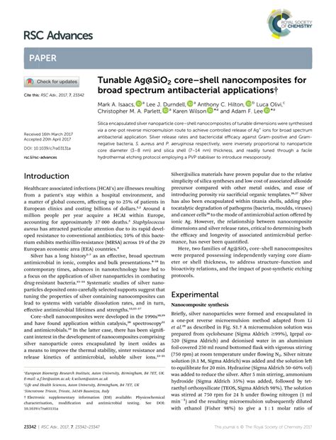 Pdf Tunable Agsio 2 Coreshell Nanocomposites For Broad Spectrum Antibacterial Applications