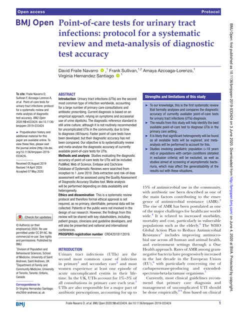 Pdf Point Of Care Tests For Urinary Tract Infections Protocol For A Systematic Review And