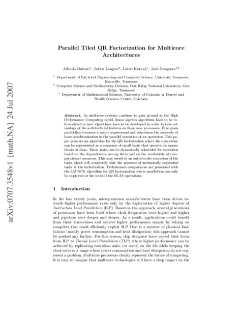 Pdf Parallel Tiled Qr Factorization For Multicore Architectures