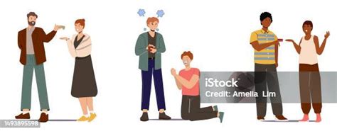 사람들은 돈 재정적 도움 부채 개념을 취합니다 여성 캐릭터는 남편이나 친구에게 돈을 빌려 도움을 청합니다 흰색 Bg 개념에 대한