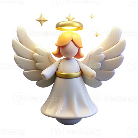 Serene Artistic 3d Render Cute Angel With Halo And Wings Detailed