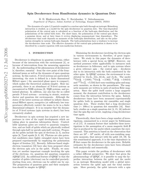 Pdf Spin Decoherence From Hamiltonian Dynamics In Quantum Dots