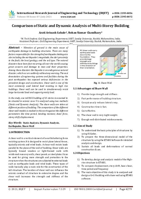 Pdf Irjet Comparison Of Static And Dynamic Analysis Of Multi Storey