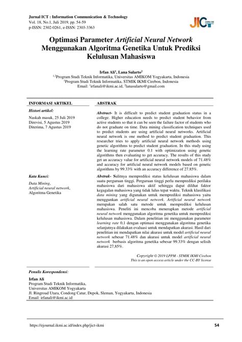 Pdf Optimasi Parameter Artificial Neural Network Menggunakan