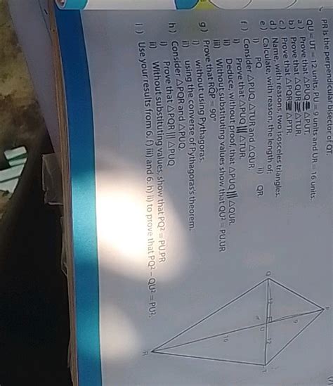 P R Is The Perpendicular Bisector Of QT Q U U StudyX