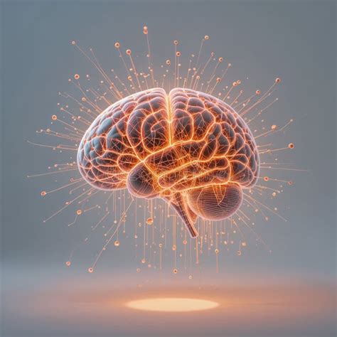 Glowing Abstract Human Brain With Neural Pathways In Orange And Yellow Stock Illustration