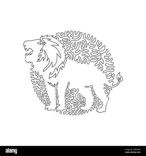 Continuous One Curve Line Drawing Of A Predatory Lion Abstract Art In A Circle Single Line