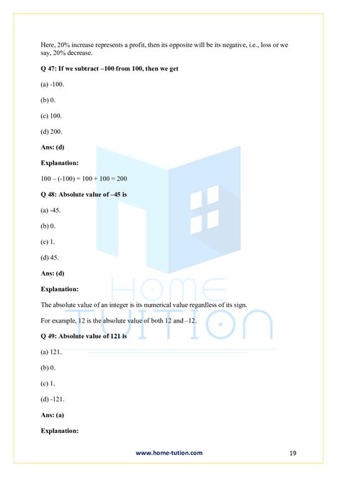 Questions And Answer For Chapter 1 Integers Class 7 Maths