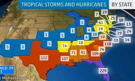 This Map Shows How Many Tropical Storms And Hurricanes Have Struck Each