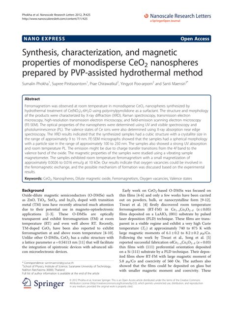 pdf synthesis characterization and magnetic properties of