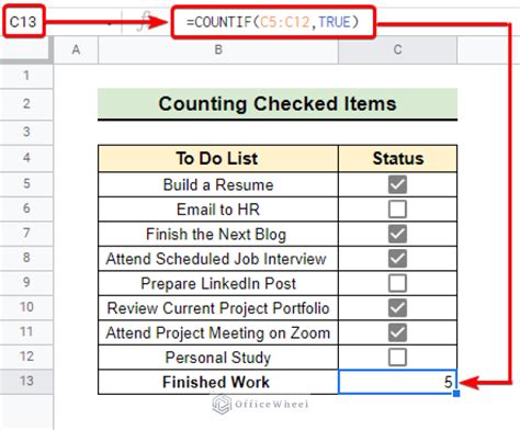 Use COUNTIF Function To Count Checkbox In Google Sheets