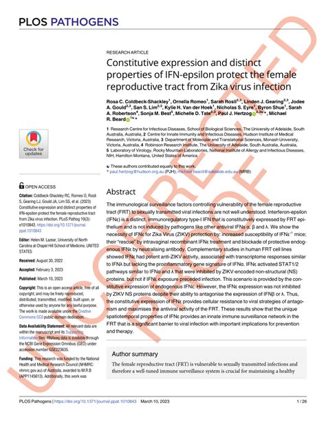 PDF Constitutive Expression And Distinct Properties Of IFN Epsilon Protect The Female