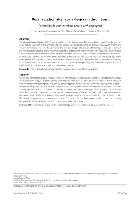 Pdf Recanalization After Acute Deep Vein Thrombosis