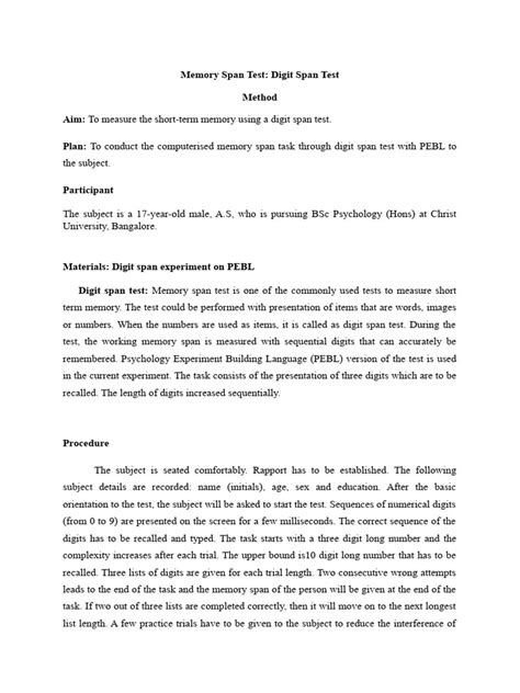 digit span report pdf memory working memory