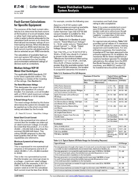 Fault Current Calculation For Specific Equipment Eaton Pdf