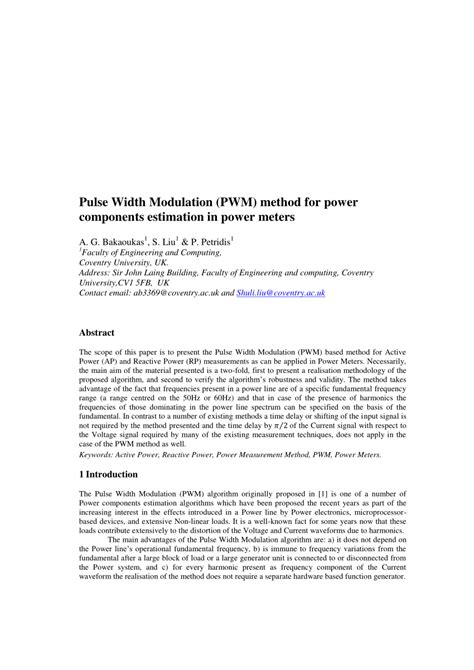 Pdf Pulse Width Modulation Pwm Method For Power Components