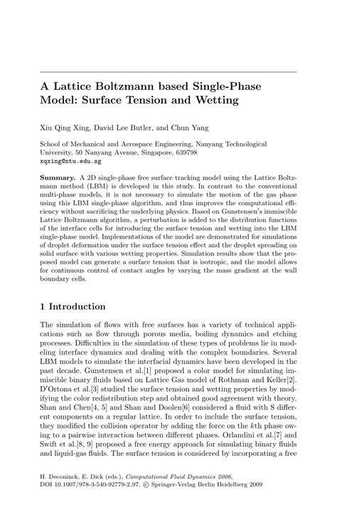 Pdf A Lattice Boltzmann Based Single Phase Model Surface Tension And Wetting