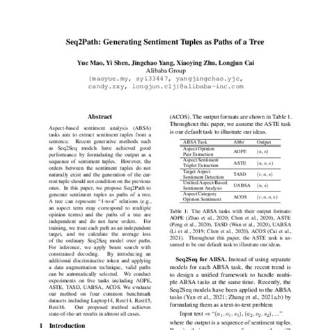 Seq2path Generating Sentiment Tuples As Paths Of A Tree Acl Anthology
