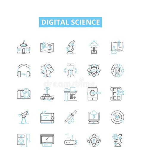 Digital Science Vector Line Icons Set Digital Science Technology Data Network Modeling
