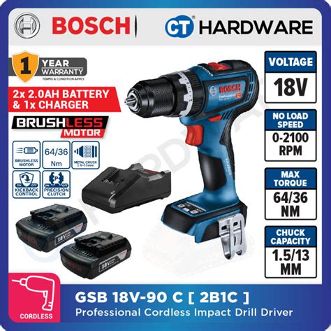 Bosch Gsb 18v 90 C Cordless Brushless Impact Drill Driver 18v 15 13