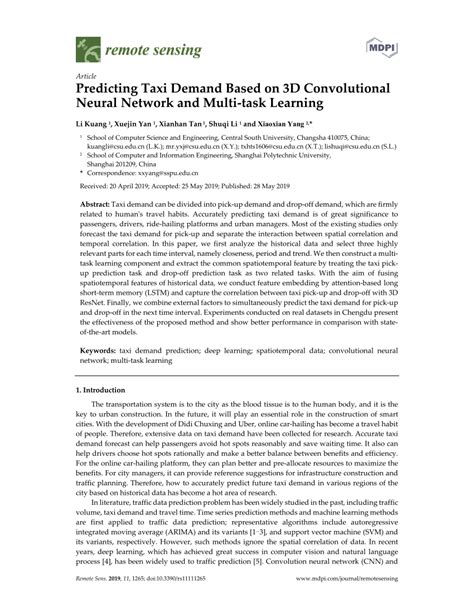 Pdf Predicting Taxi Demand Based On 3d Convolutional Neural Network