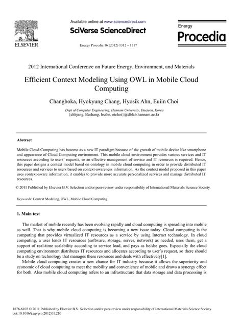 Pdf Efficient Context Modeling Using Owl In Mobile Cloud Computing