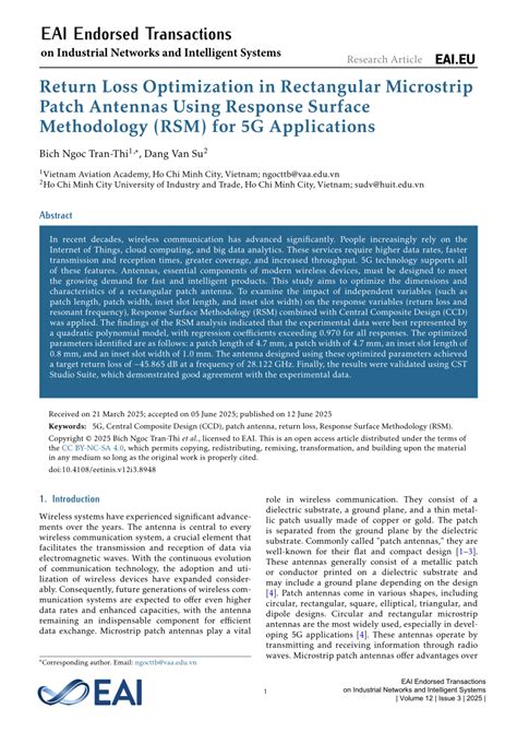Pdf Return Loss Optimization In Rectangular Microstrip Patch Antennas Using Response Surface