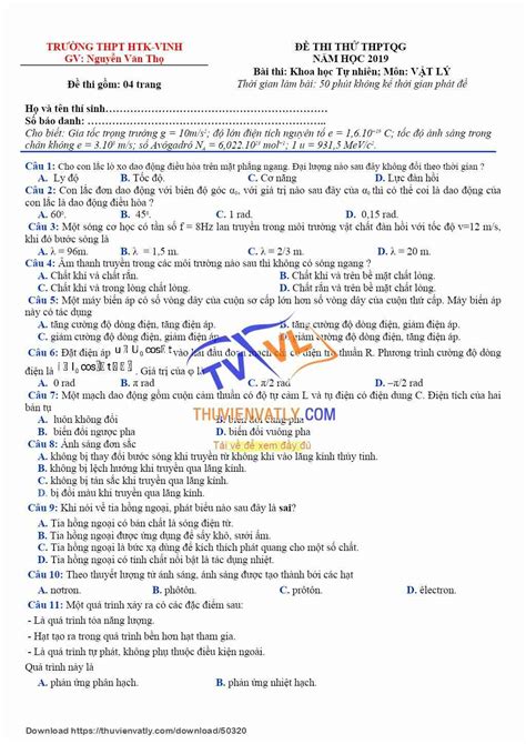 [doc] Đề thi thử THPTQG | Thư Viện Vật Lý