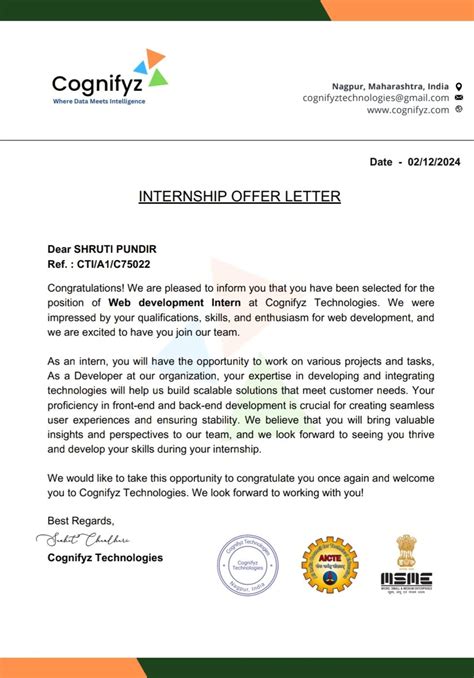 webdevelopment internship cognifyztechnologies learningandgrowth careerjourney shruti pundir