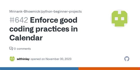 Enforce Good Coding Practices In Calendar · Issue 642 · Mrinank