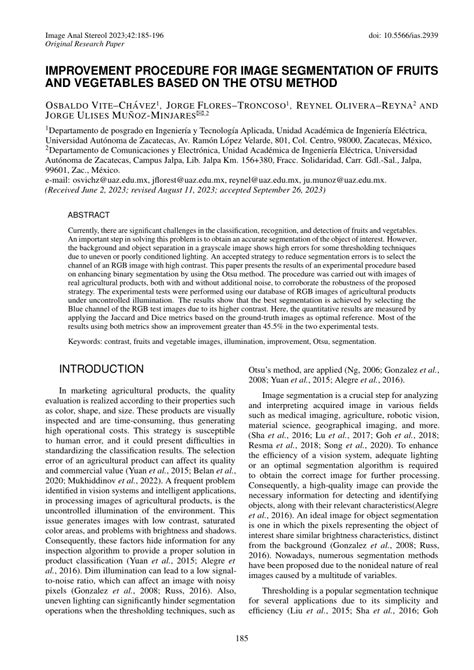 Pdf Improvement Procedure For Image Segmentation Of Fruits And
