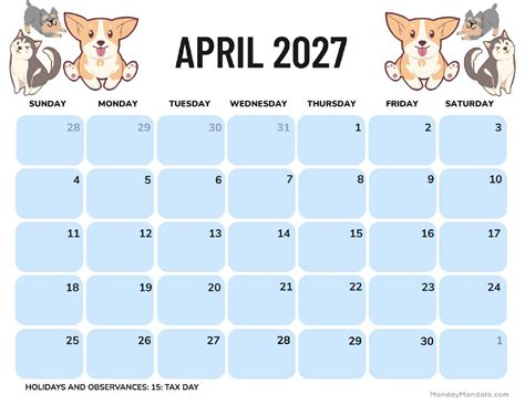 April 2027 Calendar 52 Free Pdf Printables