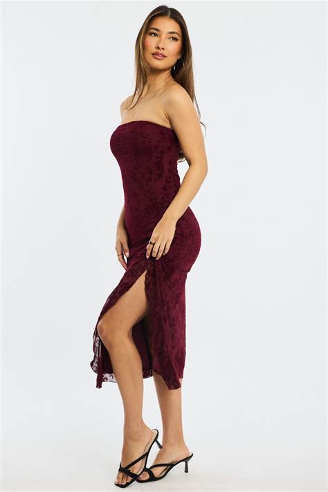 Red Bodycon Dress Strapless Burnout Ally Fashion